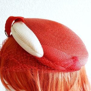 Vintage | Accessories | 94s White Red Turban Style Calot Half Hat Vtg ...